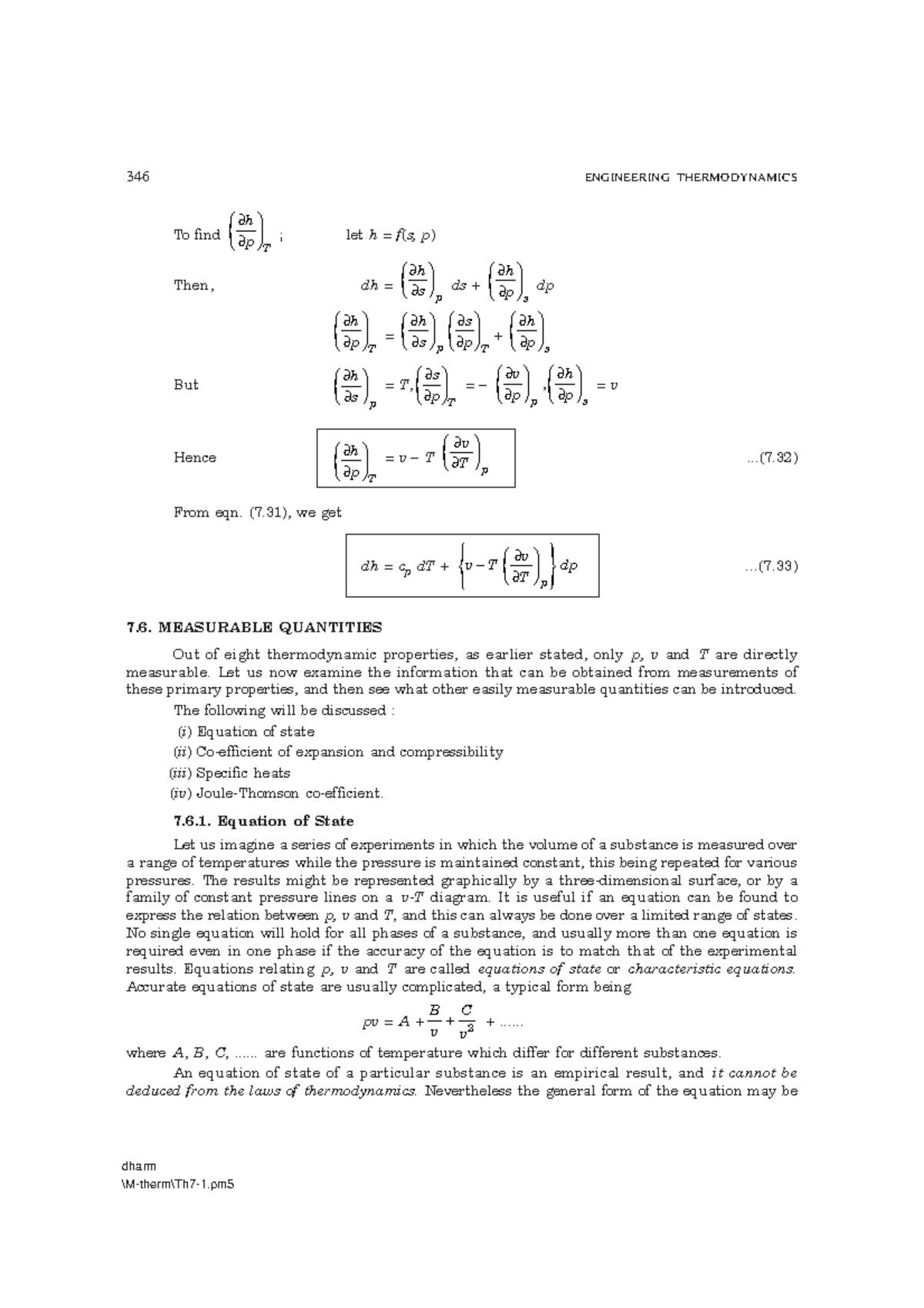 346 ENGINEERING THERMODYNAMICS: Measurable Quantities & Equations of ...