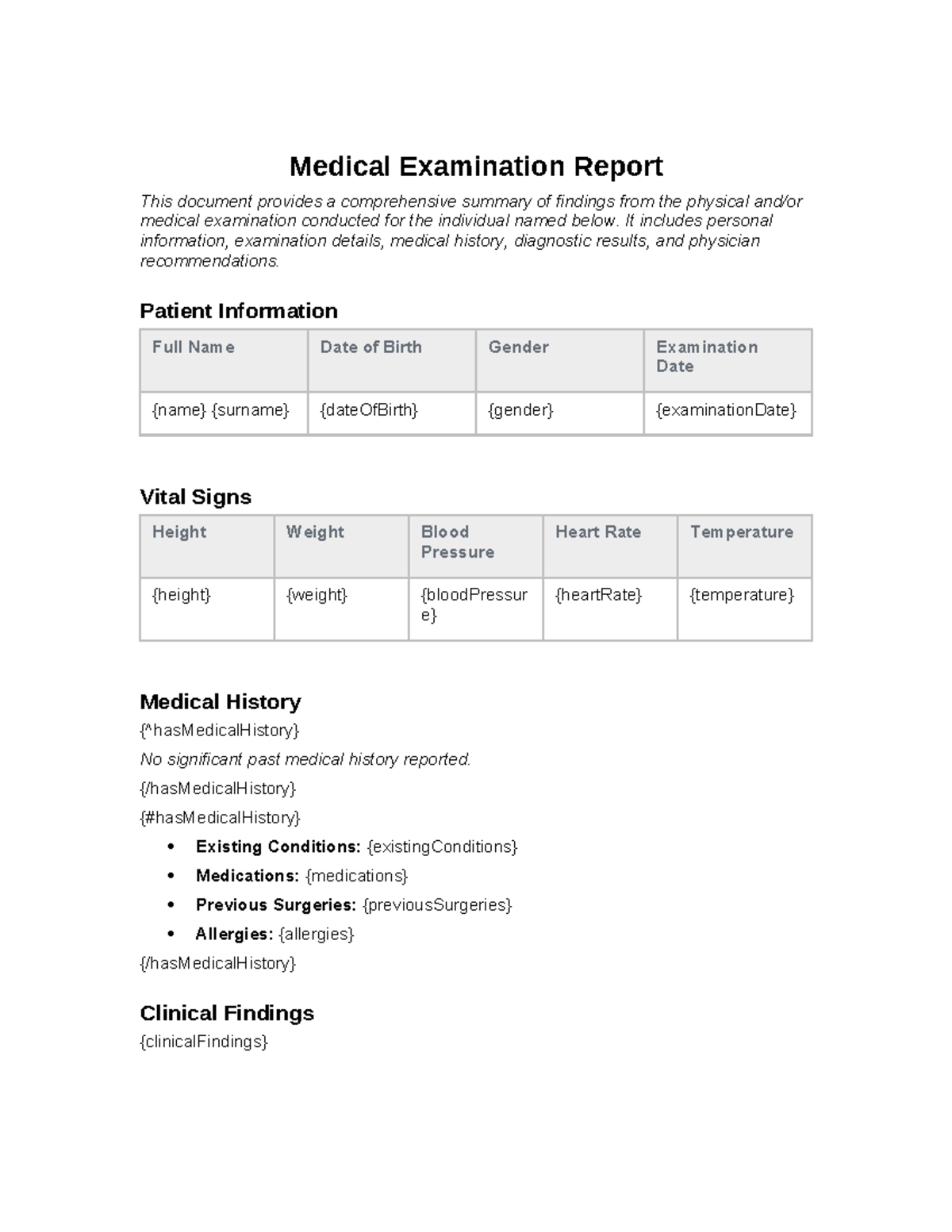 Medical Examination Report: Comprehensive Findings Summary - Studocu