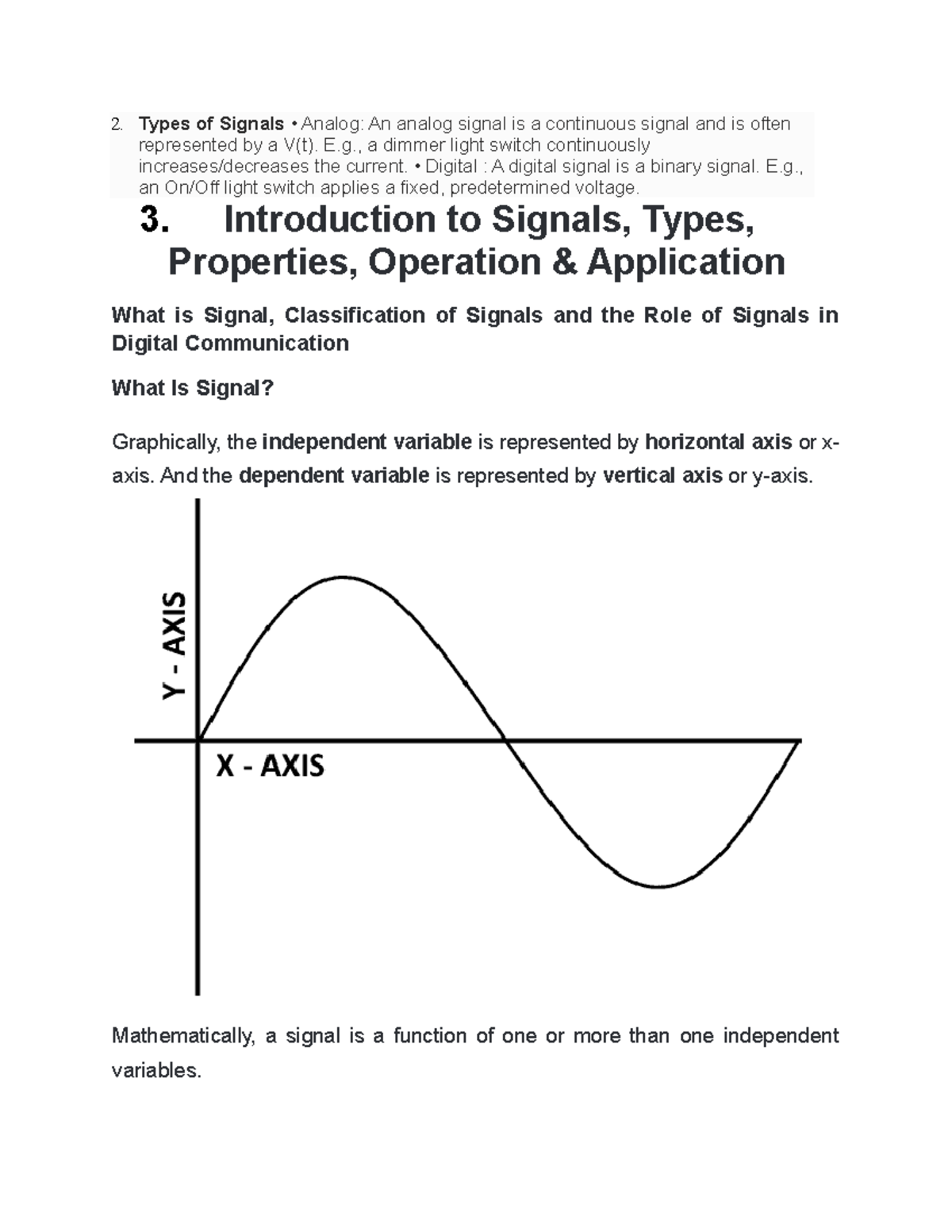 Ssc notes - Types of Signals • Analog: An analog signal is a continuous ...