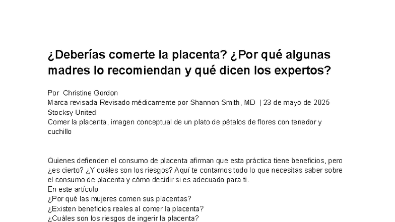 Medicina Alternativa: Comer Placenta y sus Riesgos - Studocu