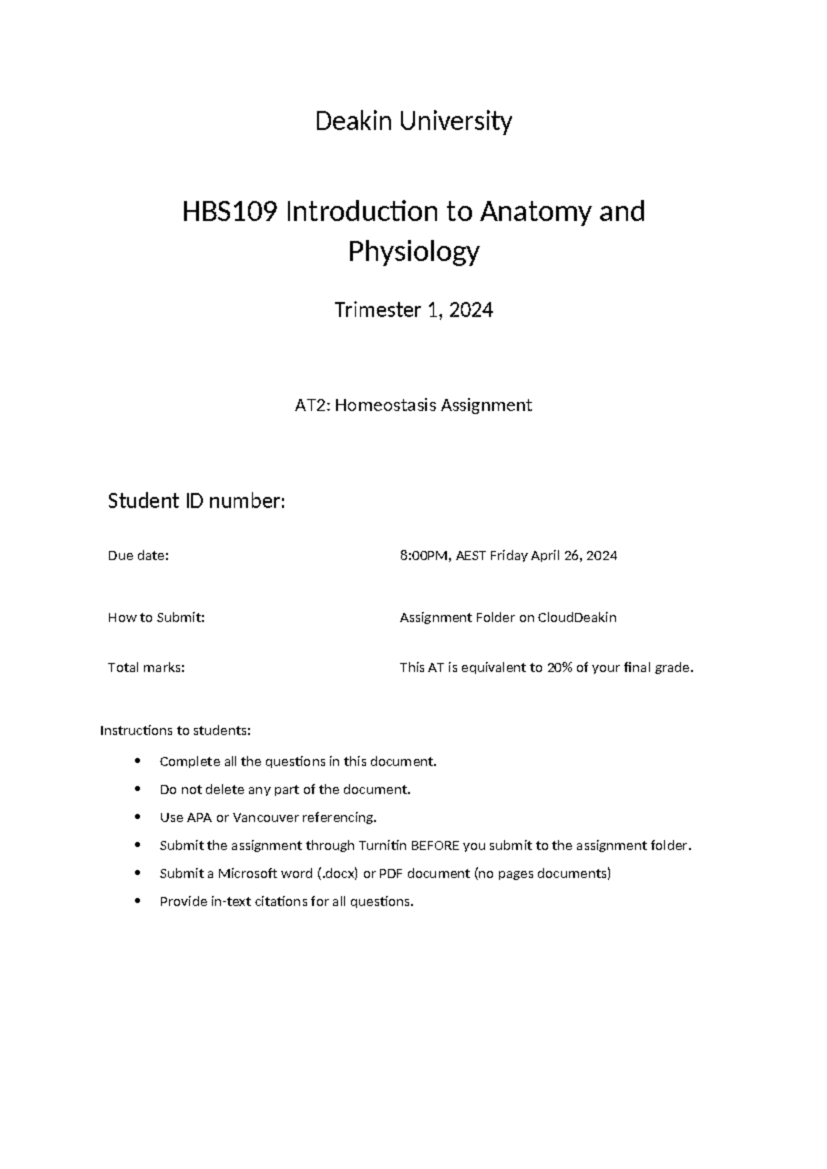 Deakin Assigment Health - Deakin University HBS109 Introduction to ...