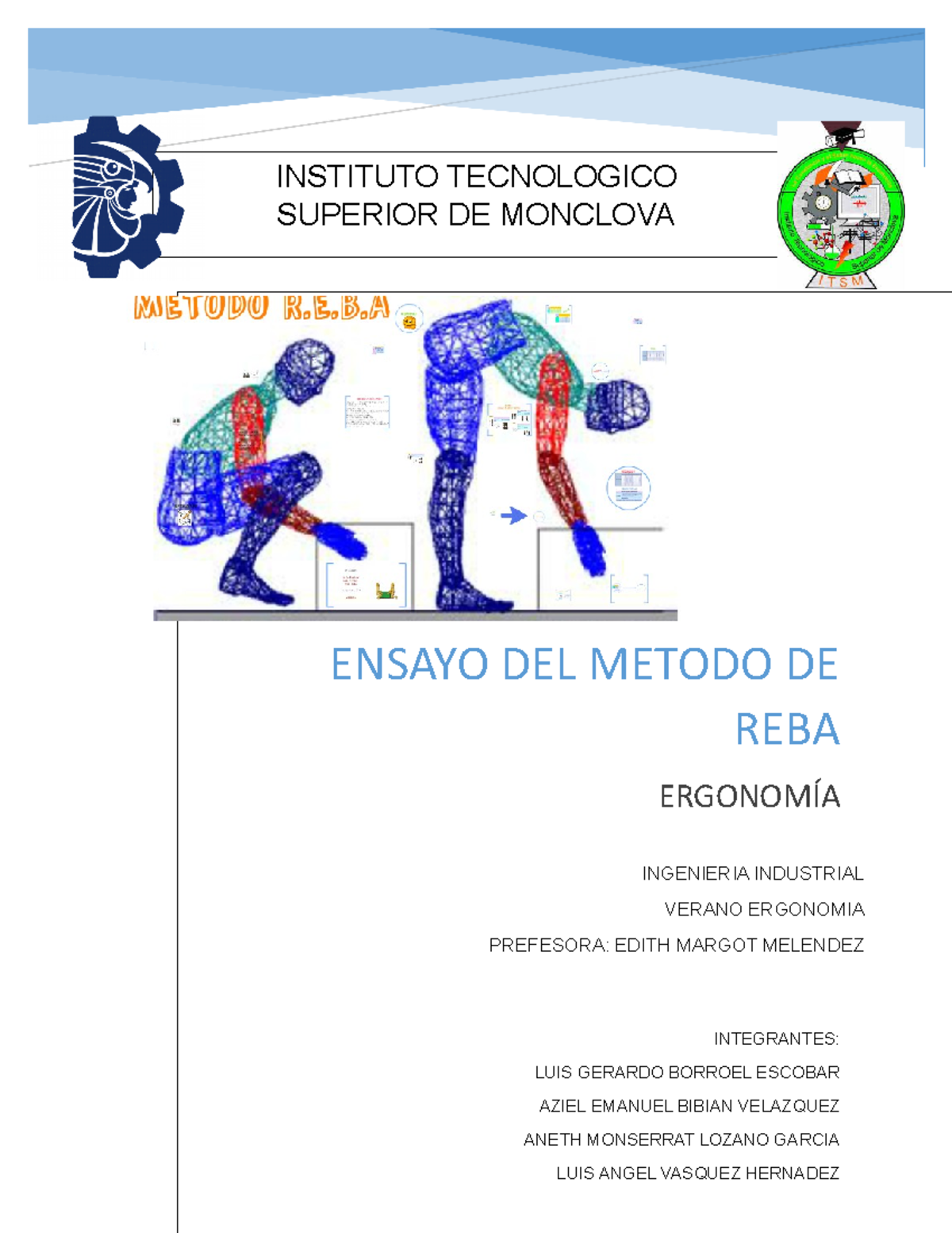 Ensayo de reba Completo - ENSAYO DEL METODO DE REBA ERGONOMÍA ...
