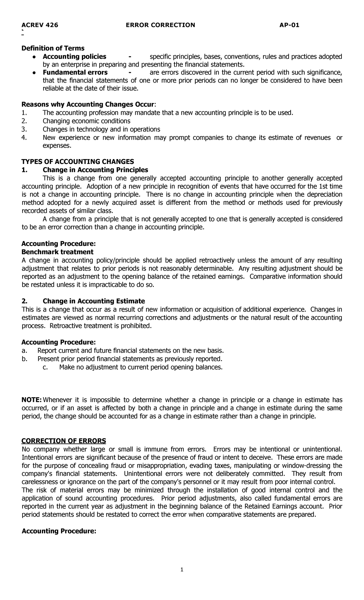 ACREV ERROR: Understanding Accounting Changes and Corrections - Studocu