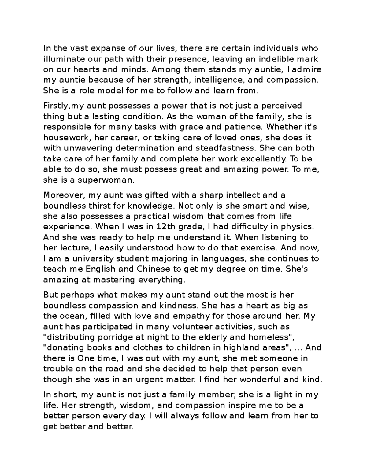ENG100: Essay on the Inspirational Qualities of My Auntie - Studocu