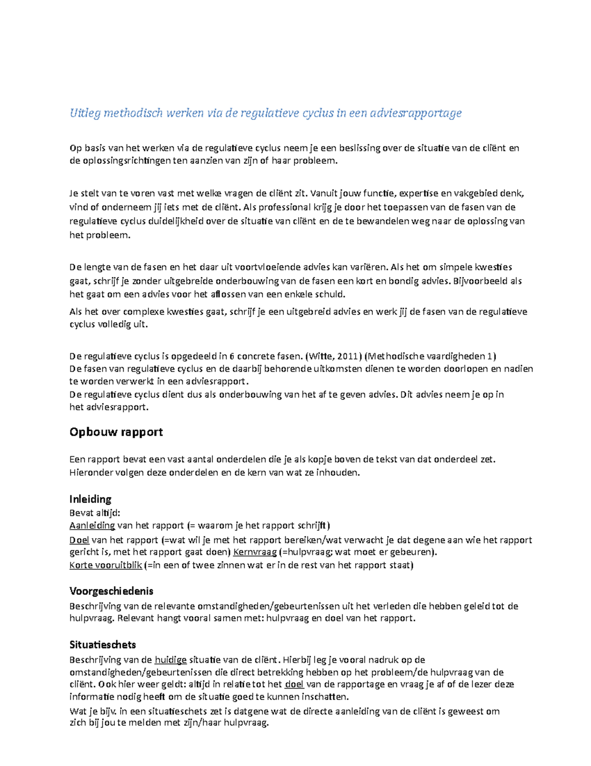 Regulatieve Cyclus en Structuur van een Adviesrapport (Methodische ...