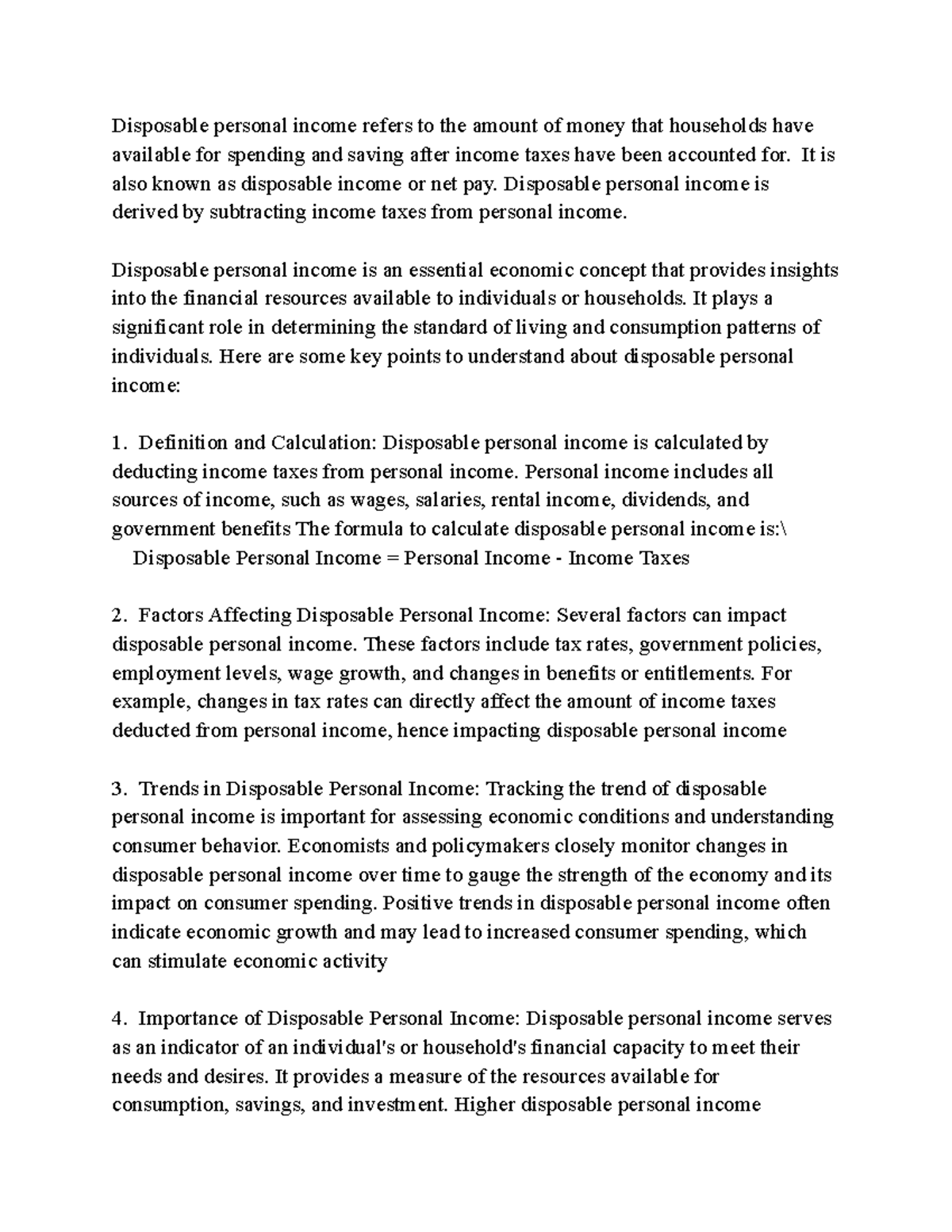 AP Macroeconomics Notes: Understanding Disposable Personal Income - Studocu