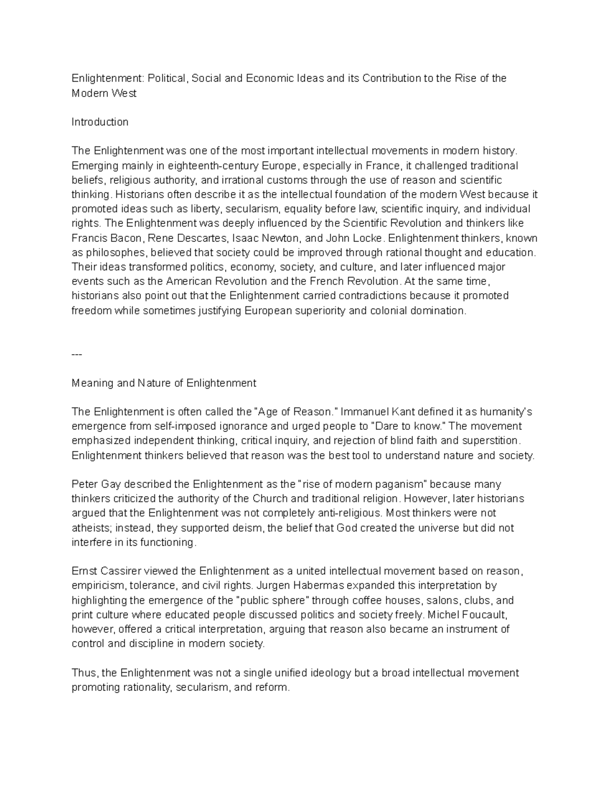 Enlightenment Ideas: Political, Social & Economic Impact - Essay - Studocu
