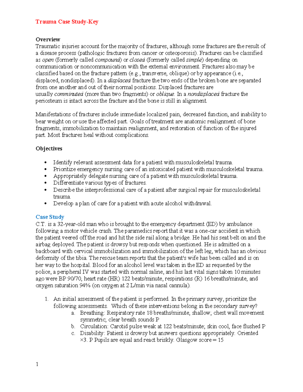 Trauma Case Study Overview: C.T.'s Injuries and Management Strategies ...