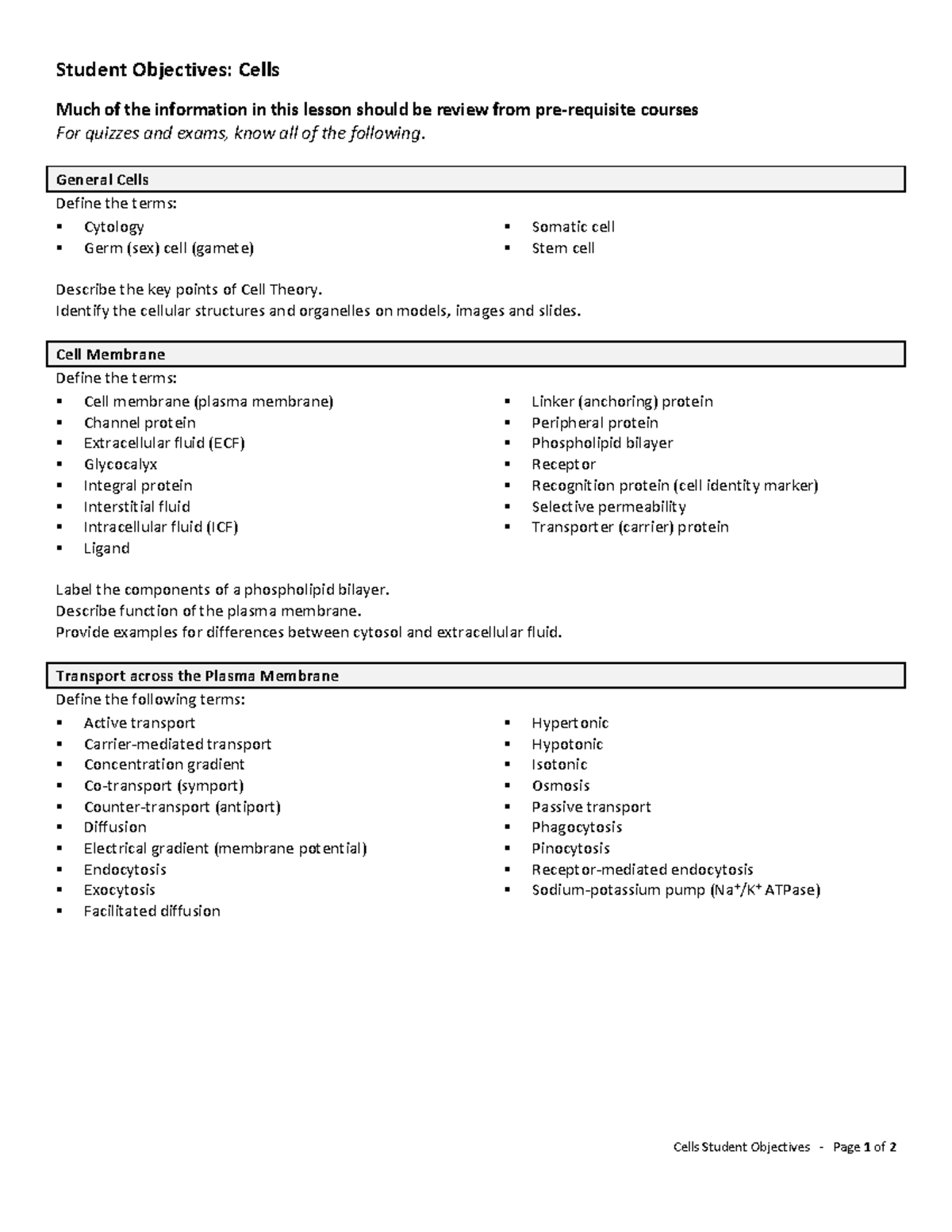 Cells: Key Concepts and Terminology for Biology Studies (BIO 101) - Studocu