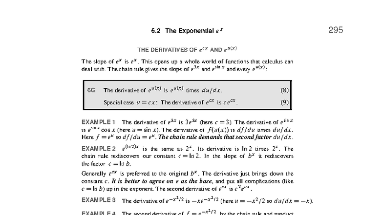 CH6 295 Calculus Notes: Derivatives & Integrals of e^x Functions - Studocu