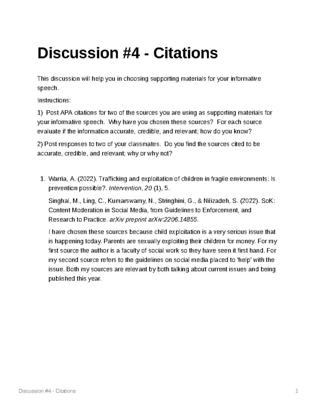 Discussion 4 - APA Citation Evaluation for Informative Speech - Studocu