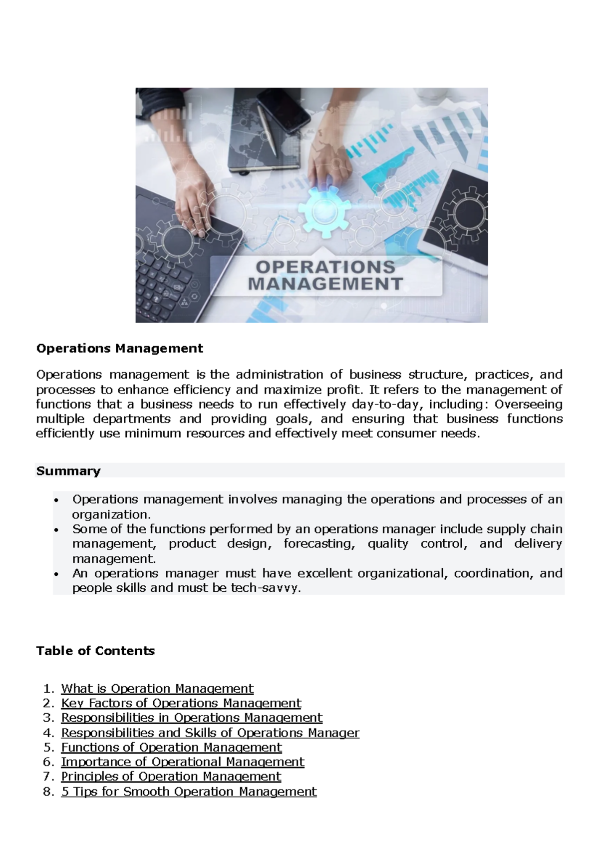 Intro to Operations Management: Functions, Skills, and Importance - Studocu