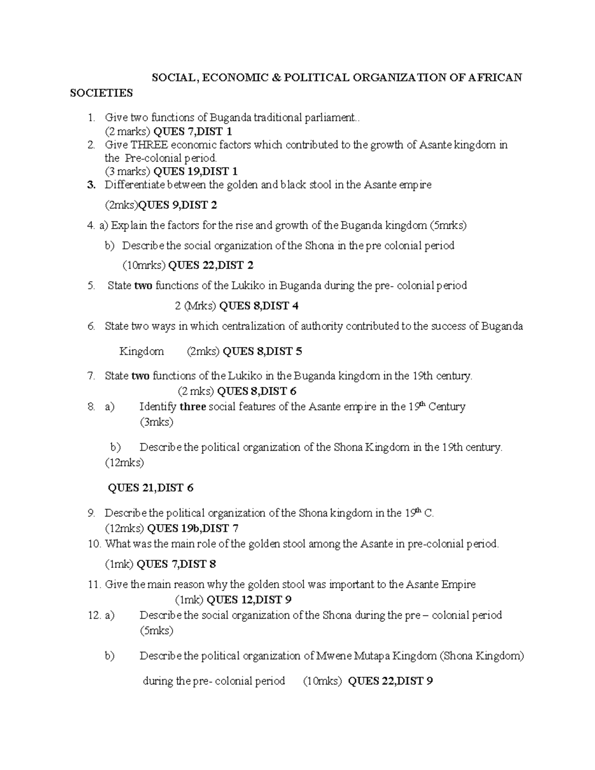SOCIAL, ECONOMIC & POLITICAL ORGANIZATION OF AFRICAN SOCIETIES - STUDY ...