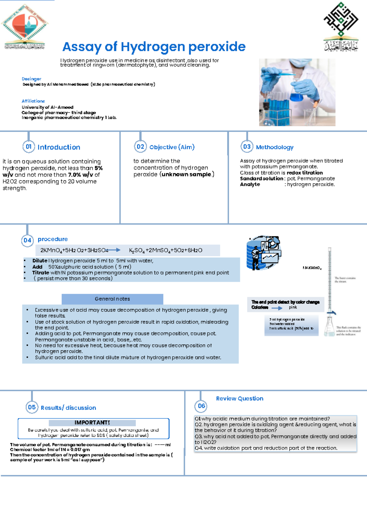 Assay of Hydrogen Peroxide (H2O2) via Redox Titration in Pharm Chem Lab ...