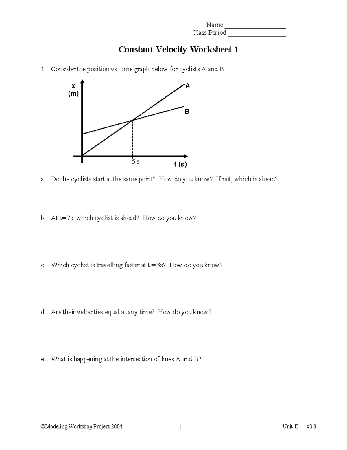 Constant Velocity packet - Class Period _________________ Constant ...