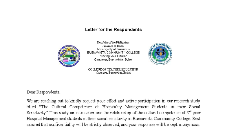 Final Letter - dont mind it - Letter for the Respondents Dear ...
