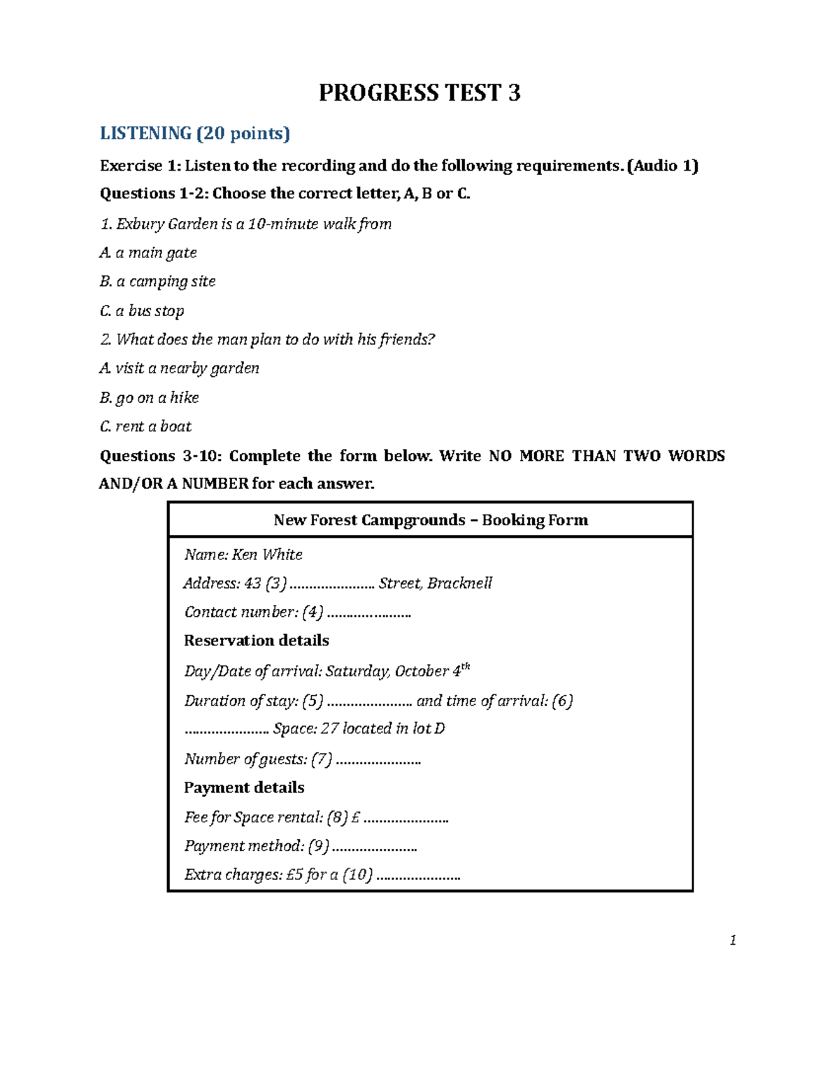 Progress Test 3 - Listening and Writing Exercises - Studocu
