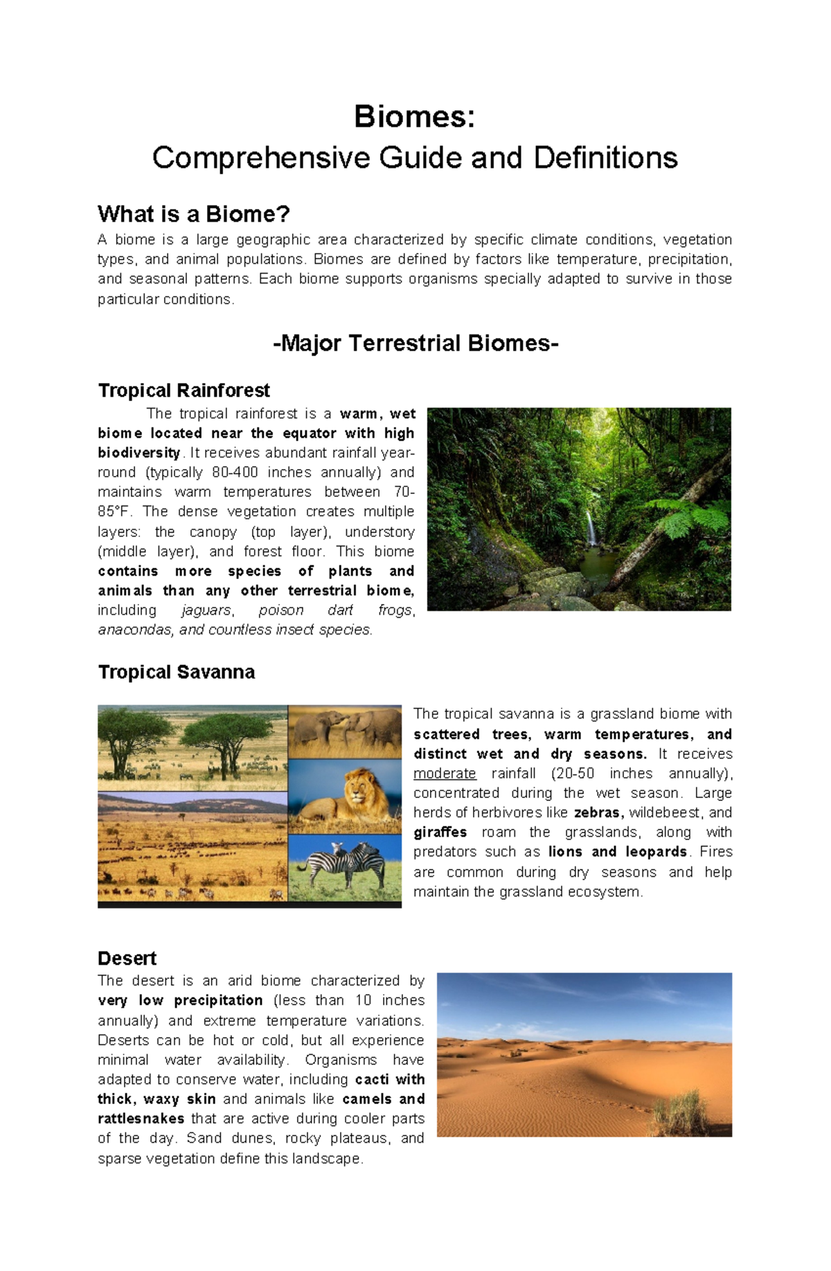 Biology - Overview of All Major Biomes and Their Characteristics - Studocu
