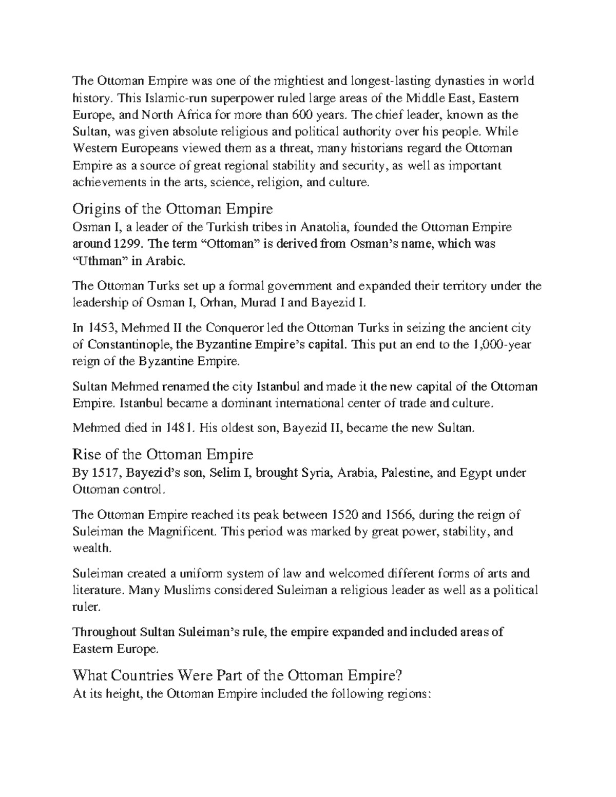 Ottoman Empire Insights: History, Culture, and Legacy Notes - Studocu