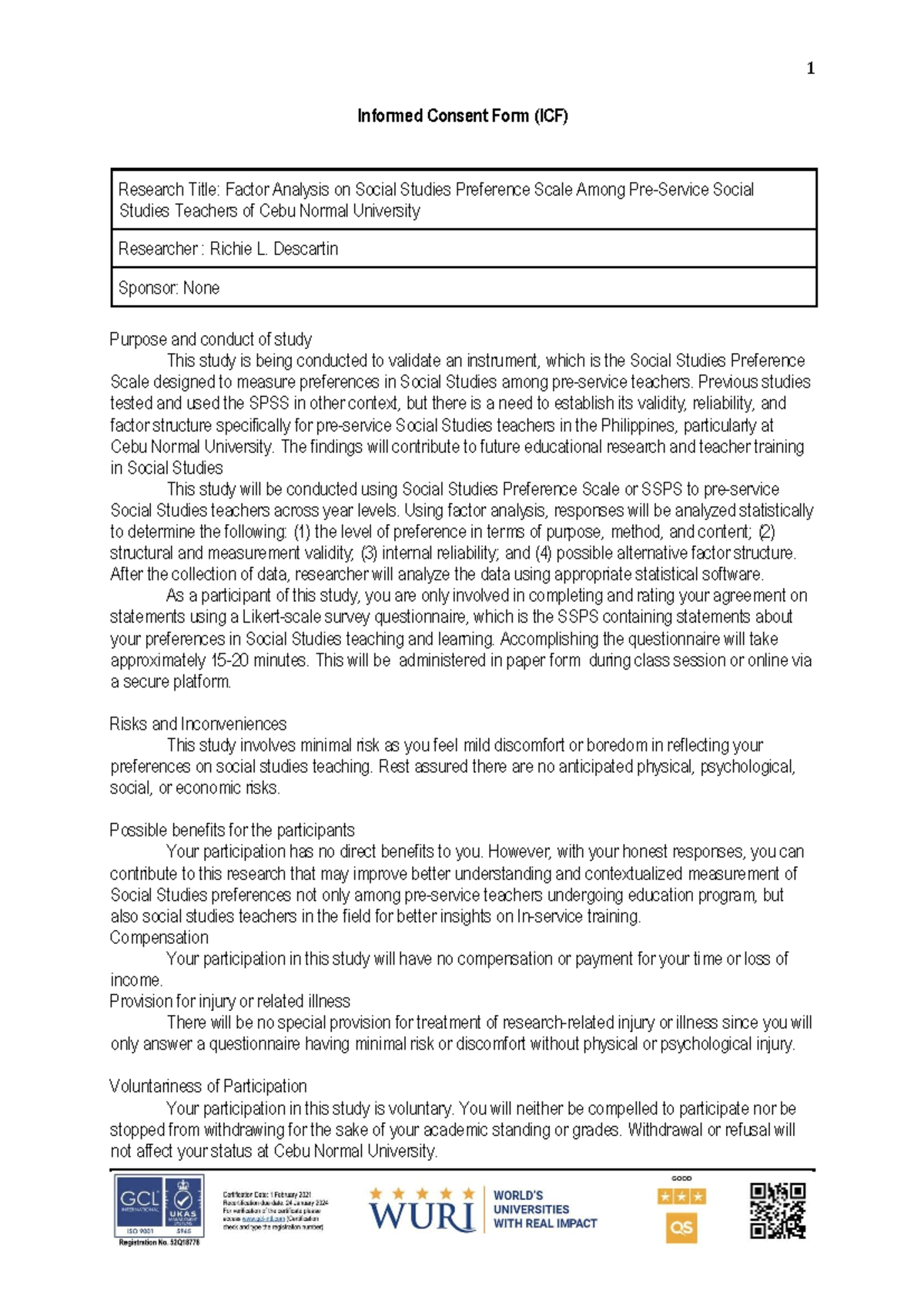 Factor Analysis on Social Studies Preference Scale (SSPS) ICF - Studocu