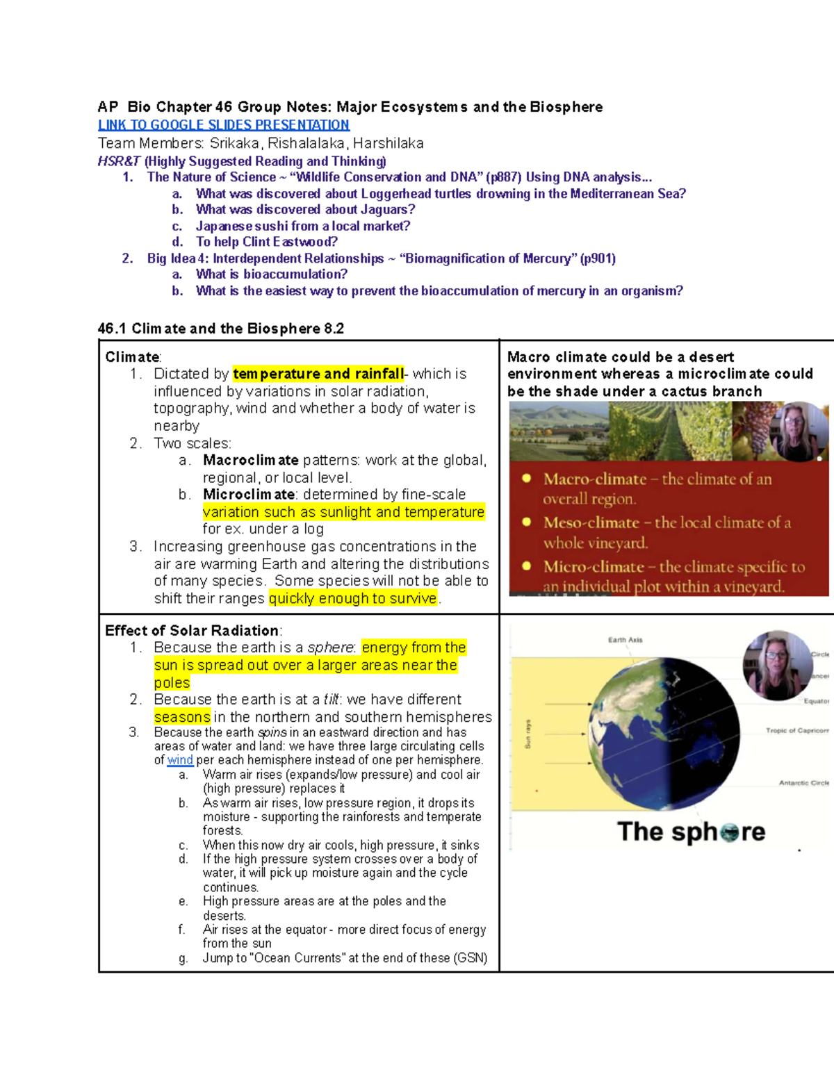 AP Bio 46 Group Notes: Major Ecosystems and Their Dynamics - AP Bio ...