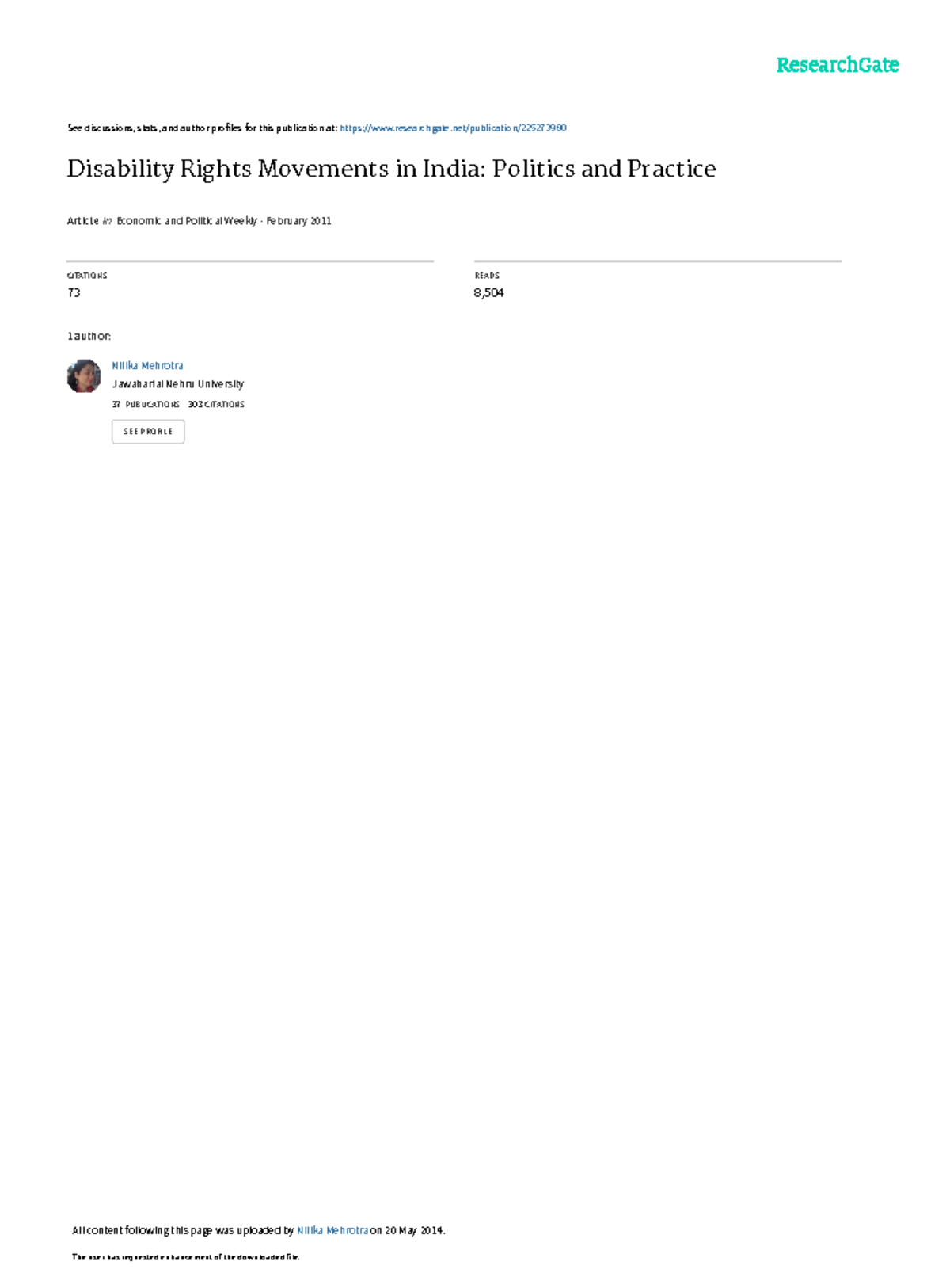 Disability Rights Movements in India: Politics and Practice - EPW Feb ...