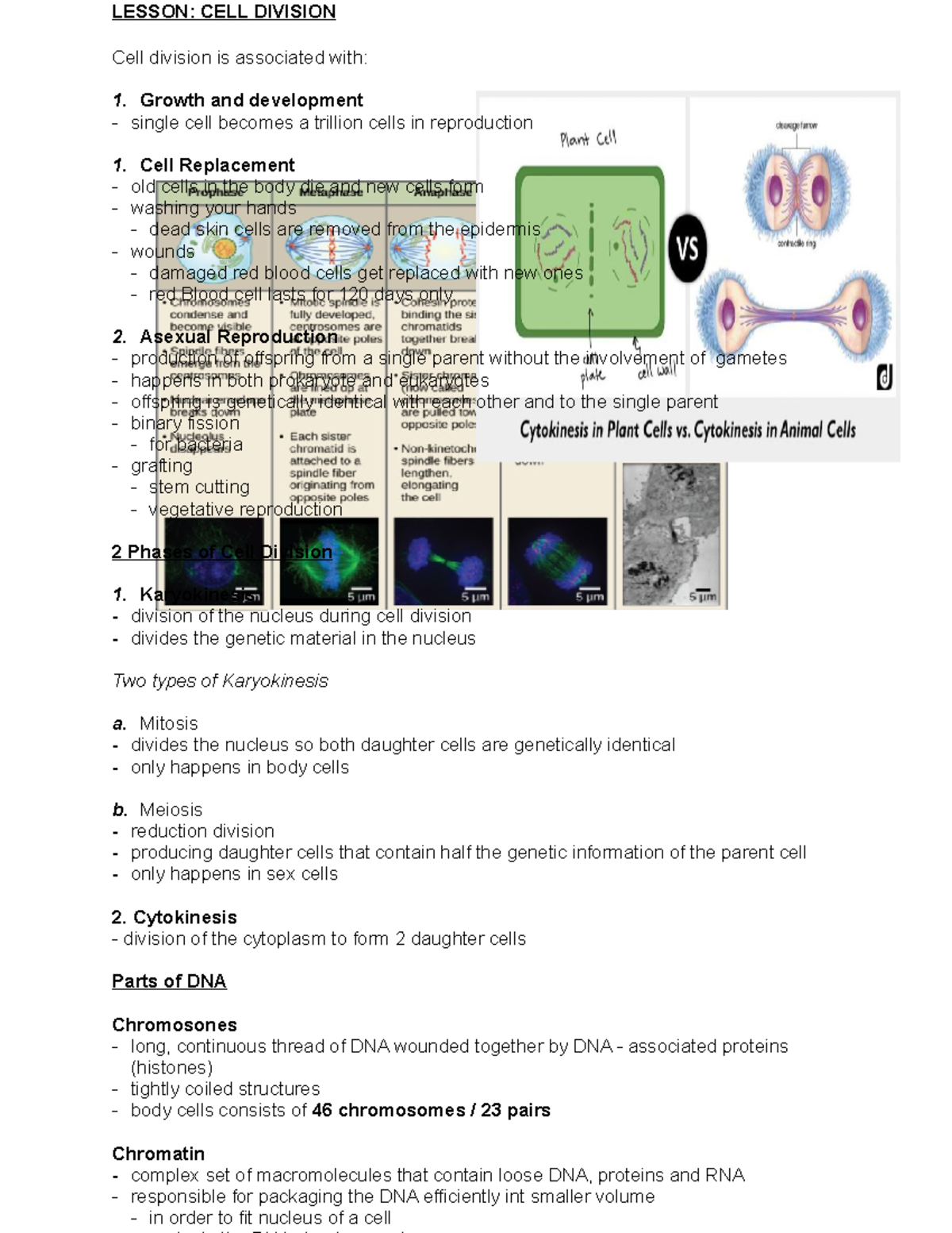 Biology CELL Division - LESSON: CELL DIVISION Cell division is ...