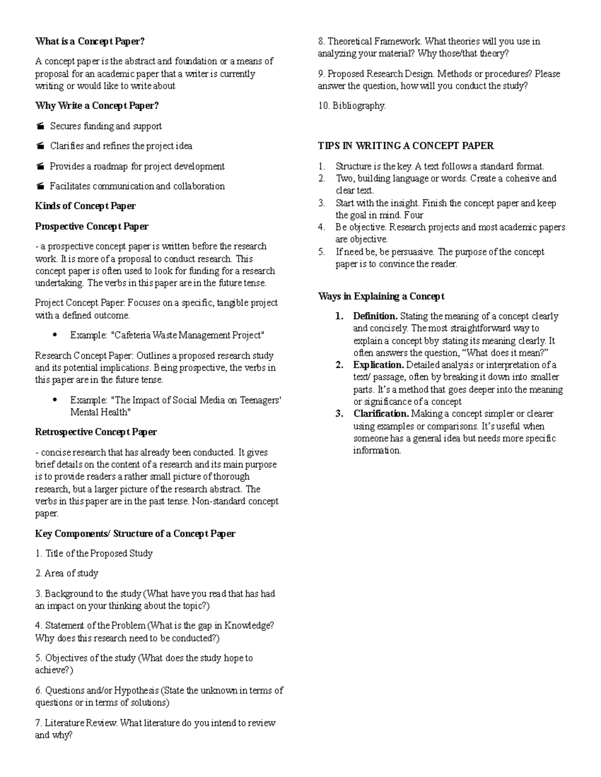 STEM 101: Concept Paper Handouts and Key Writing Tips - Studocu