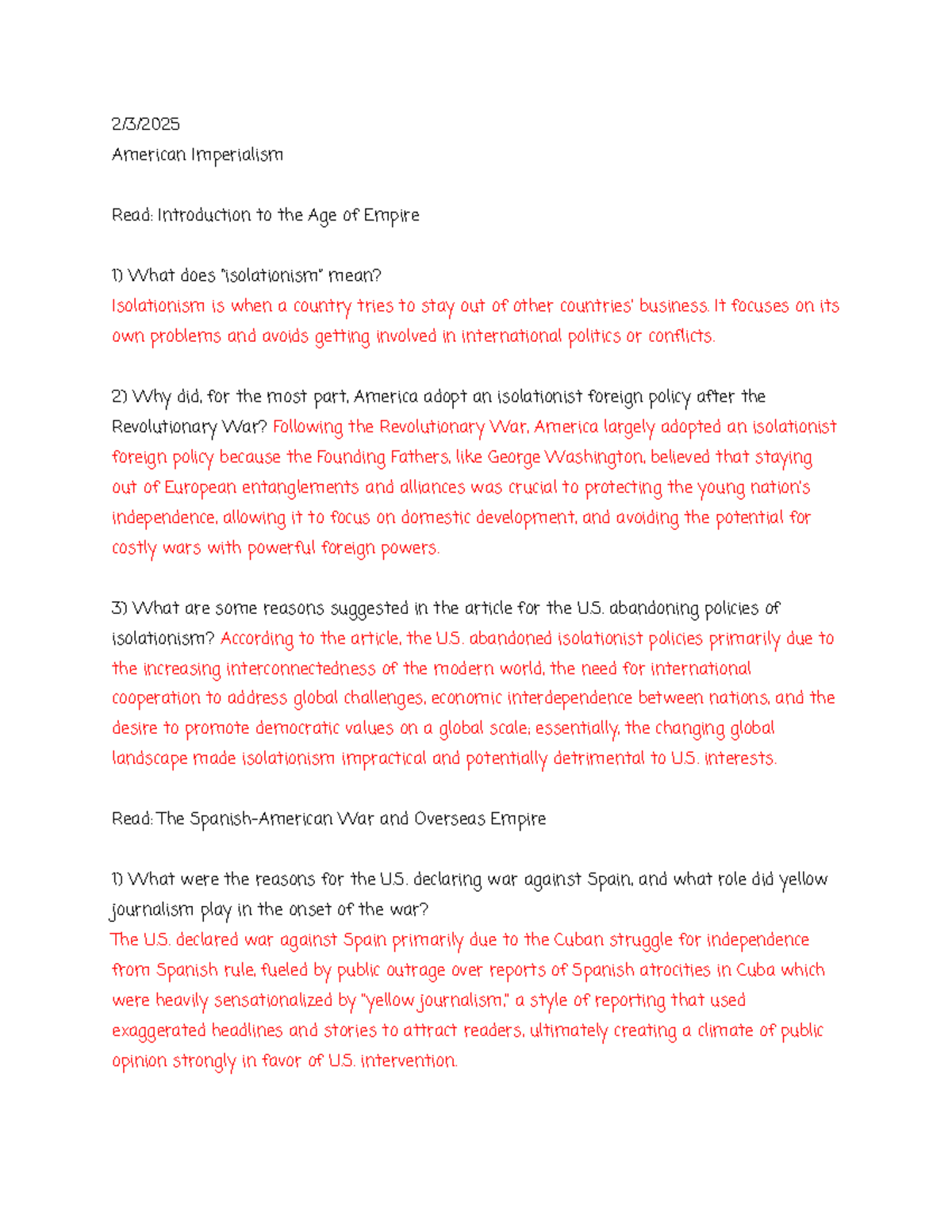 Imperialism Worksheet - 2/3/ American Imperialism Read: Introduction to ...