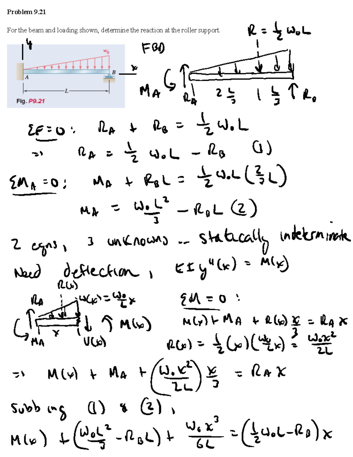 Problem 9 - Problem 9. For the beam and loading shown, determine the reaction at the roller ...