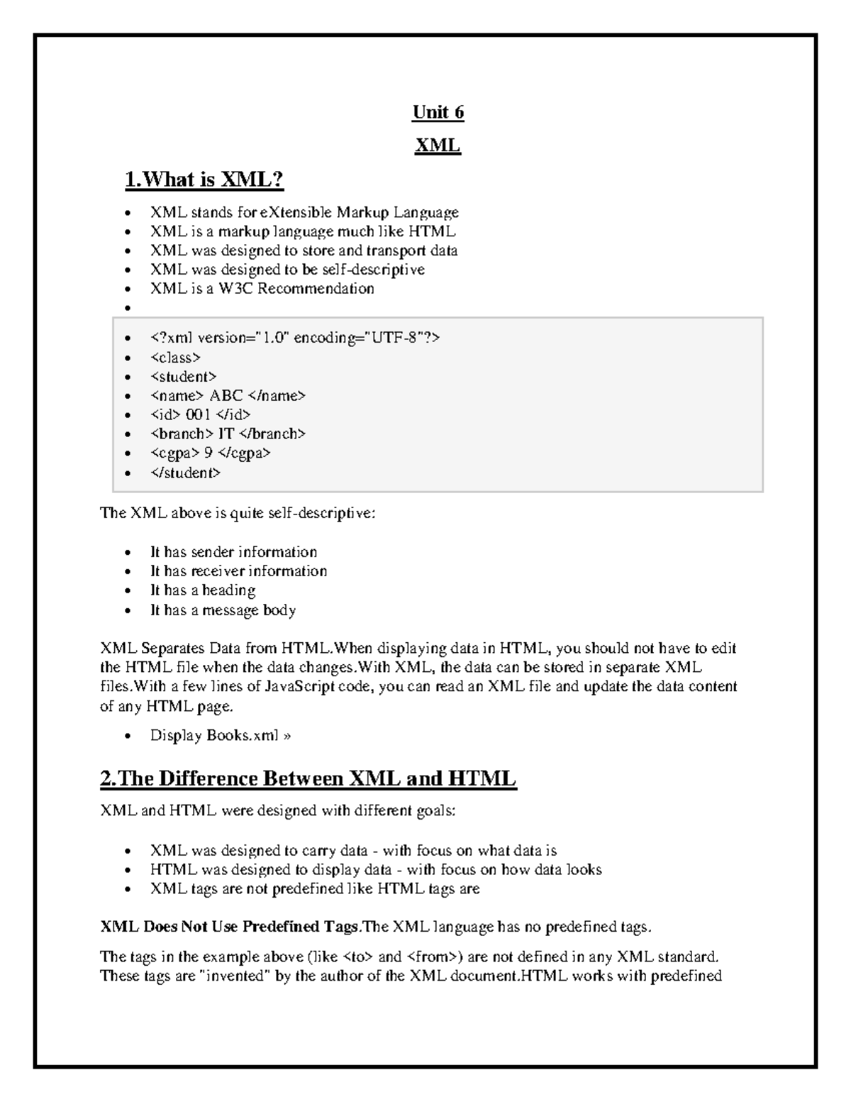XML Overview & Key Concepts: Unit 6 Notes for CS101 - Studocu