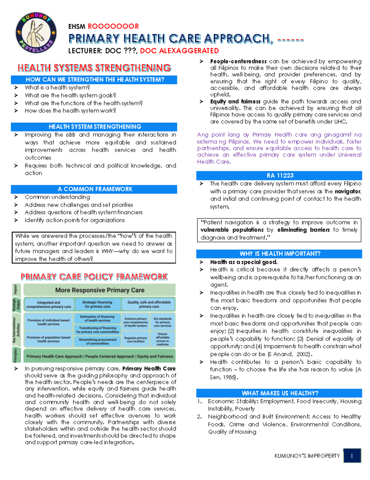 EHSM LECTURE: STRENGTHENING THE HEALTH SYSTEM FOR ALL - Studocu