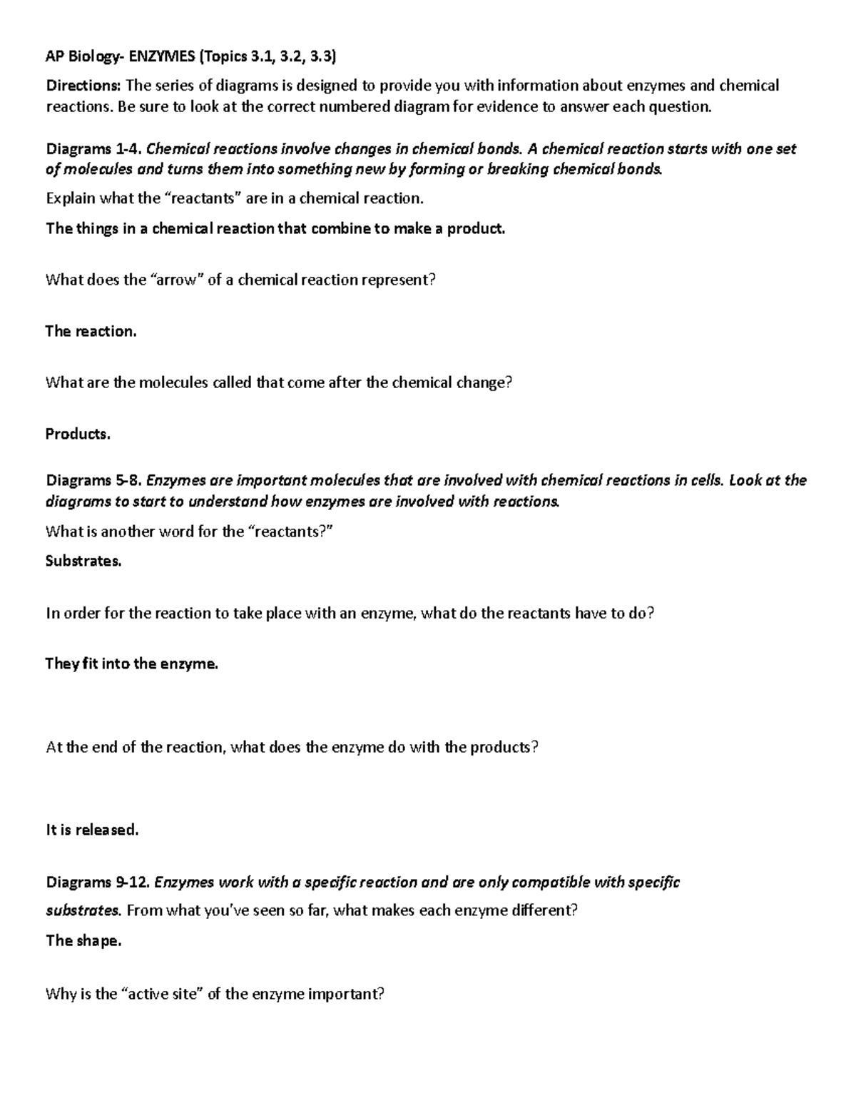 0- Enzyme Inquiry Questions AP - Google Docs - AP ENZYMES (Topics 3, 3 ...