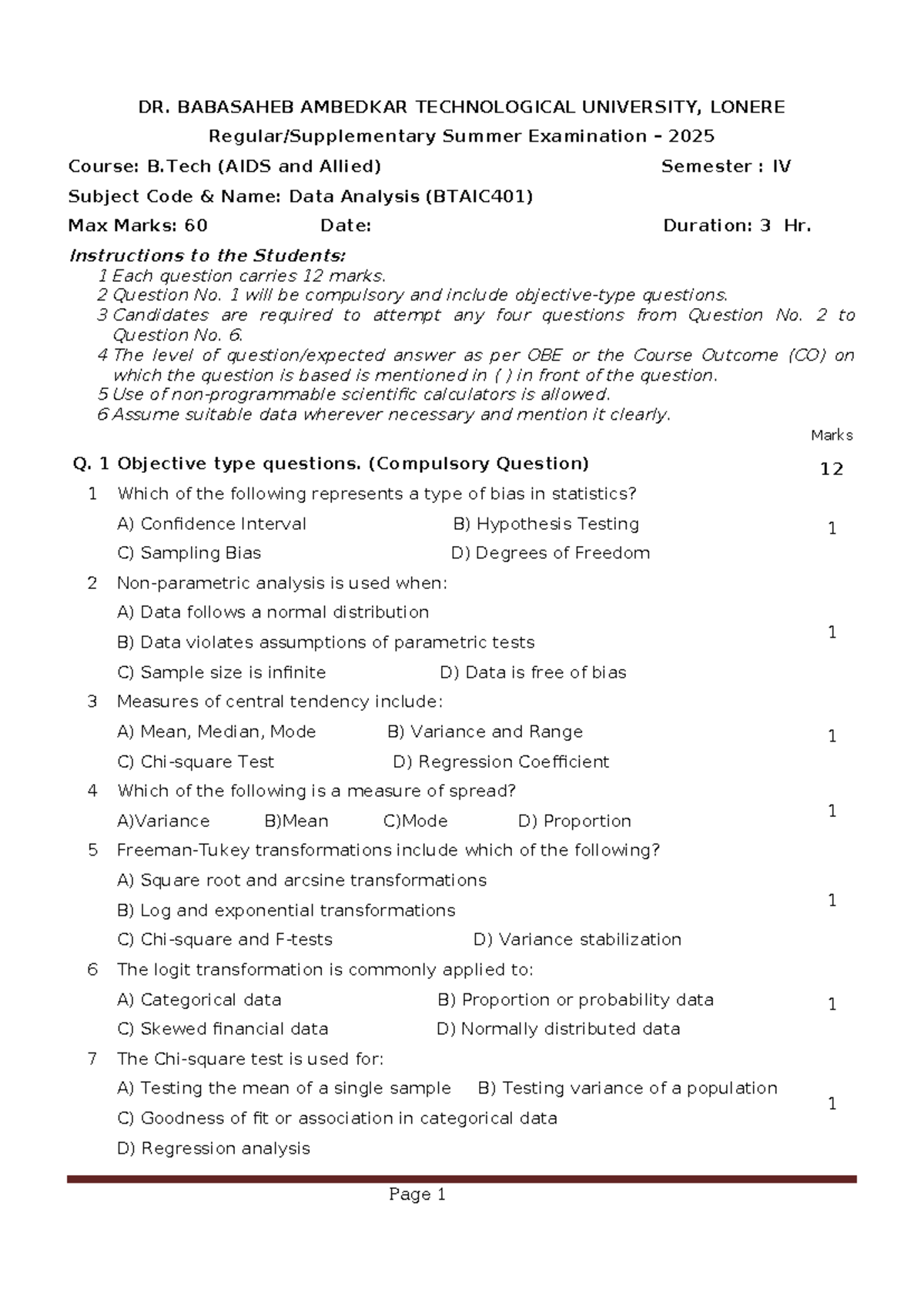 Data Analysis (BTAIC401) - Summer Exam 2025 Guide - Studocu