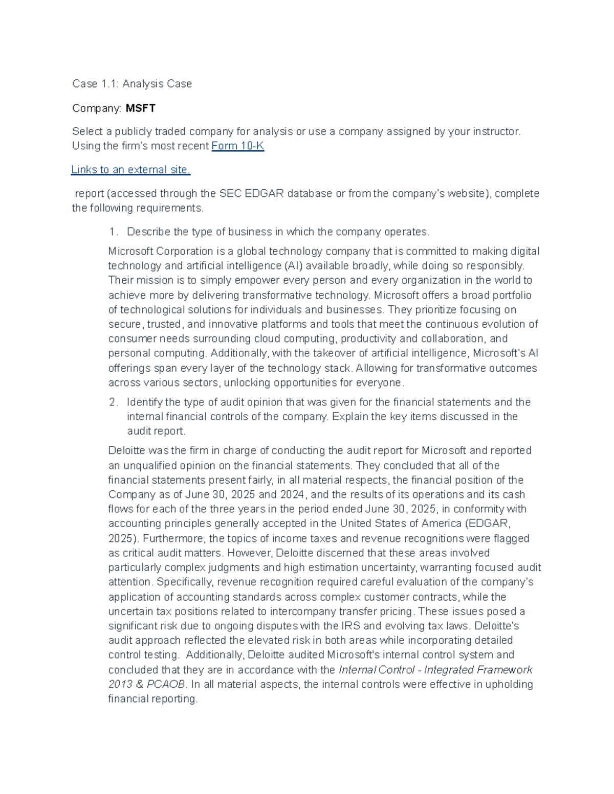 Fin 335 - Case Study Analysis: Microsoft Corporation Overview - Studocu
