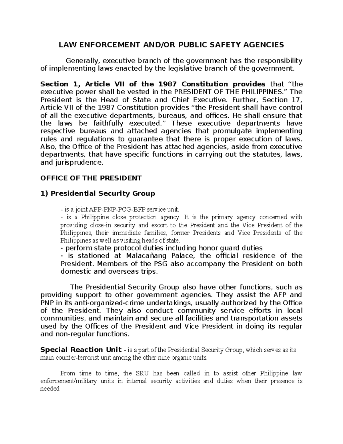 LAW Enforcement LEA4 - Lecture Notes 12 on Public Safety ...