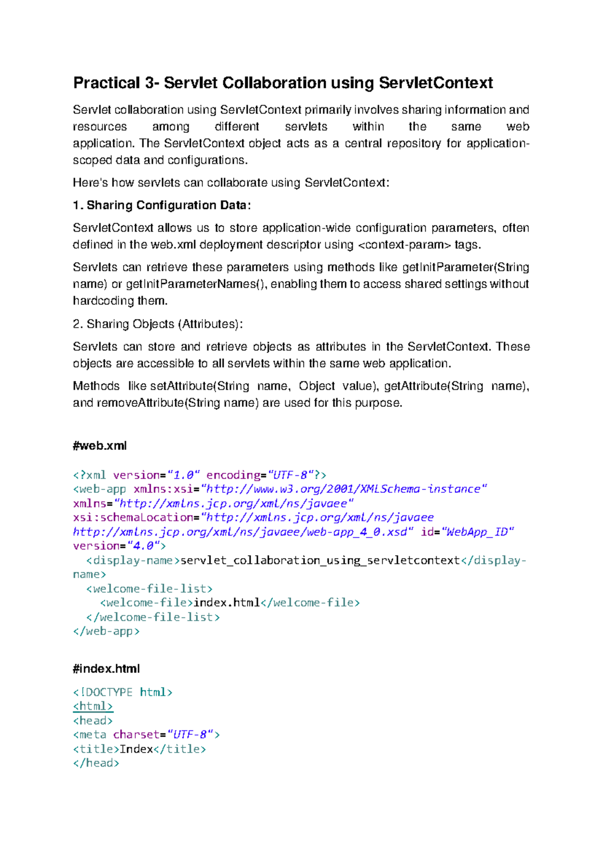 Practical 3: Servlet Collaboration with ServletContext - Studocu