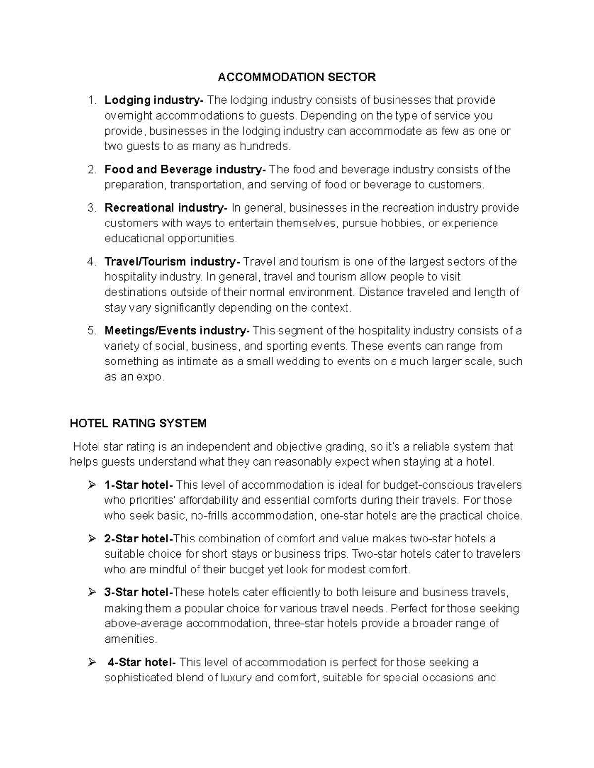 Accommodation Sector Overview: Insights and Analysis - Studocu