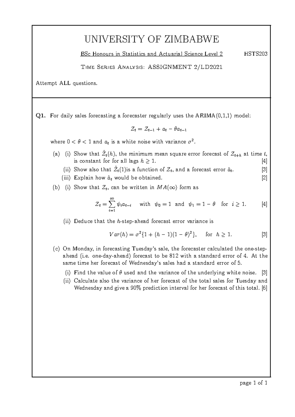 Hasts 211 AS2MAR23a - sample tutorial questions on time series and ...