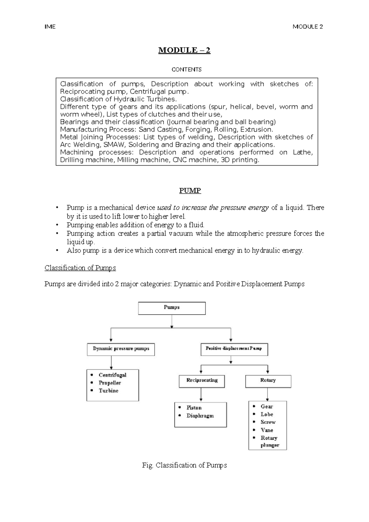 Module 2 - Notes - MODULE – 2 PUMP • Pump is a mechanical device used ...