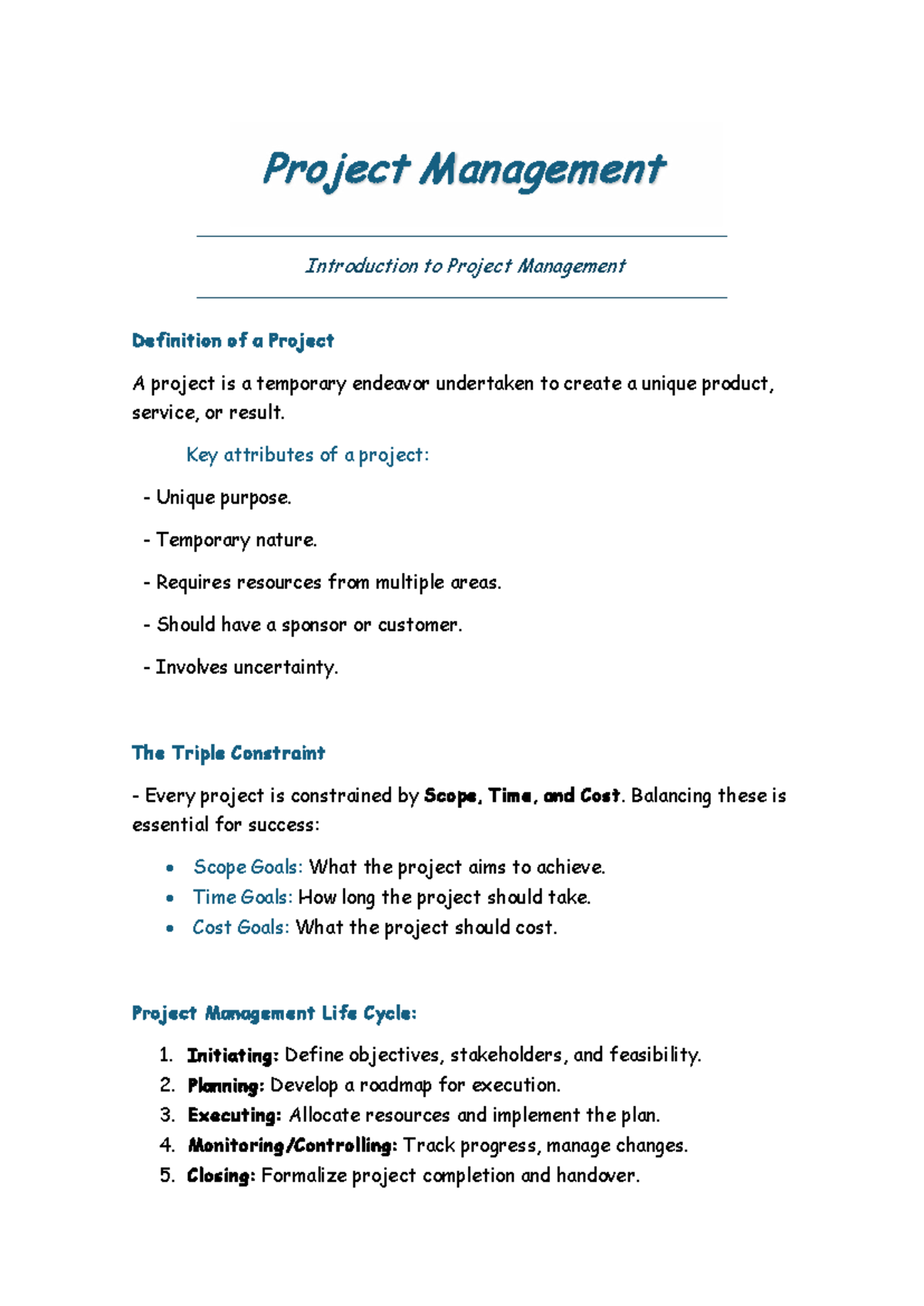 Project Management 101: Key Concepts and Techniques Overview - Studocu