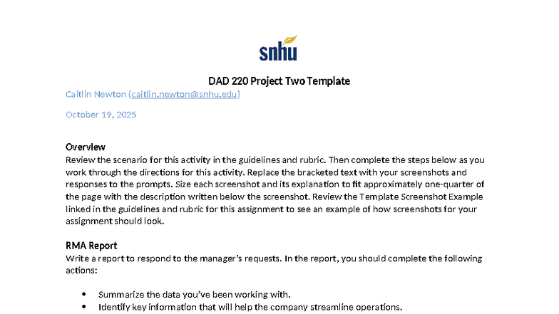 DAD 220 Project Two Analysis Report Template by Caitlin Newton - Studocu