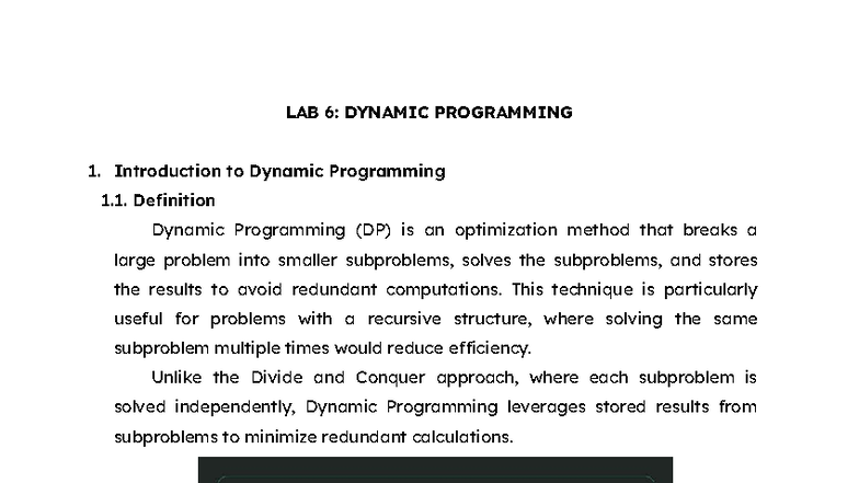 LAB 6: DYNAMIC PROGRAMMING - Advanced Programming Techniques (ELT 3296 ...
