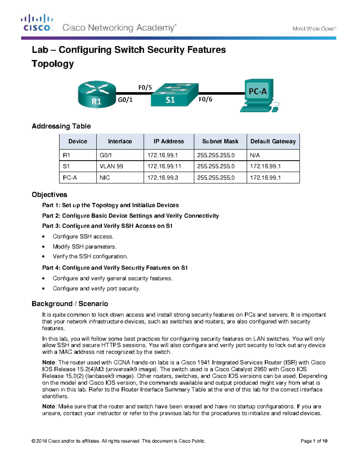 5.2.2.9 Lab - Configuring Security Features on Switches - Studocu