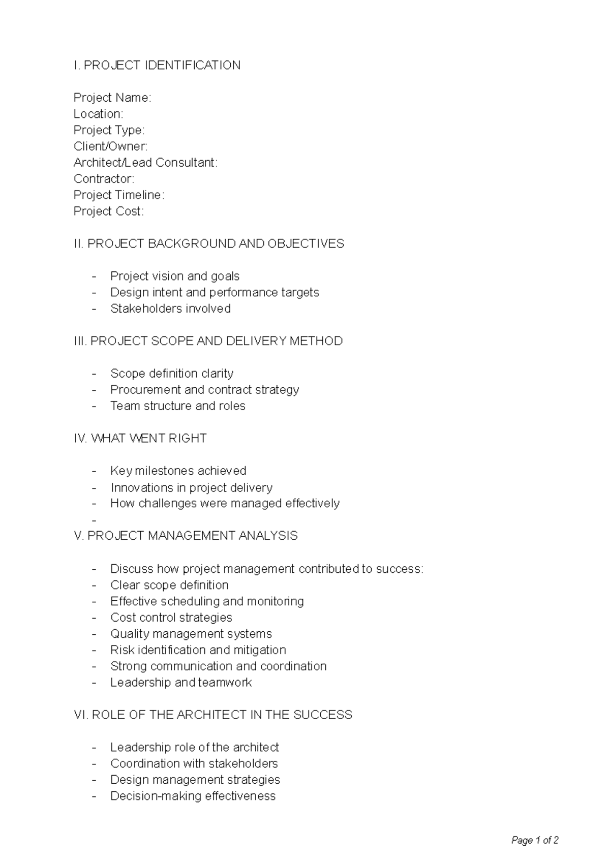Prelim 2: Successful Project Identification and Management Analysis ...