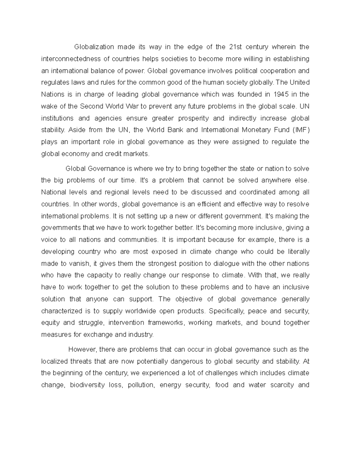 Global Governance - Unity among countries - Globalization made its way ...