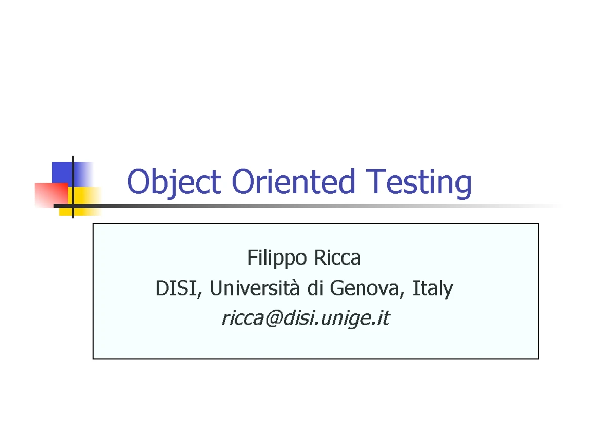 Object Oriented System Testing - Computer Science Obj ect Orient ed ...