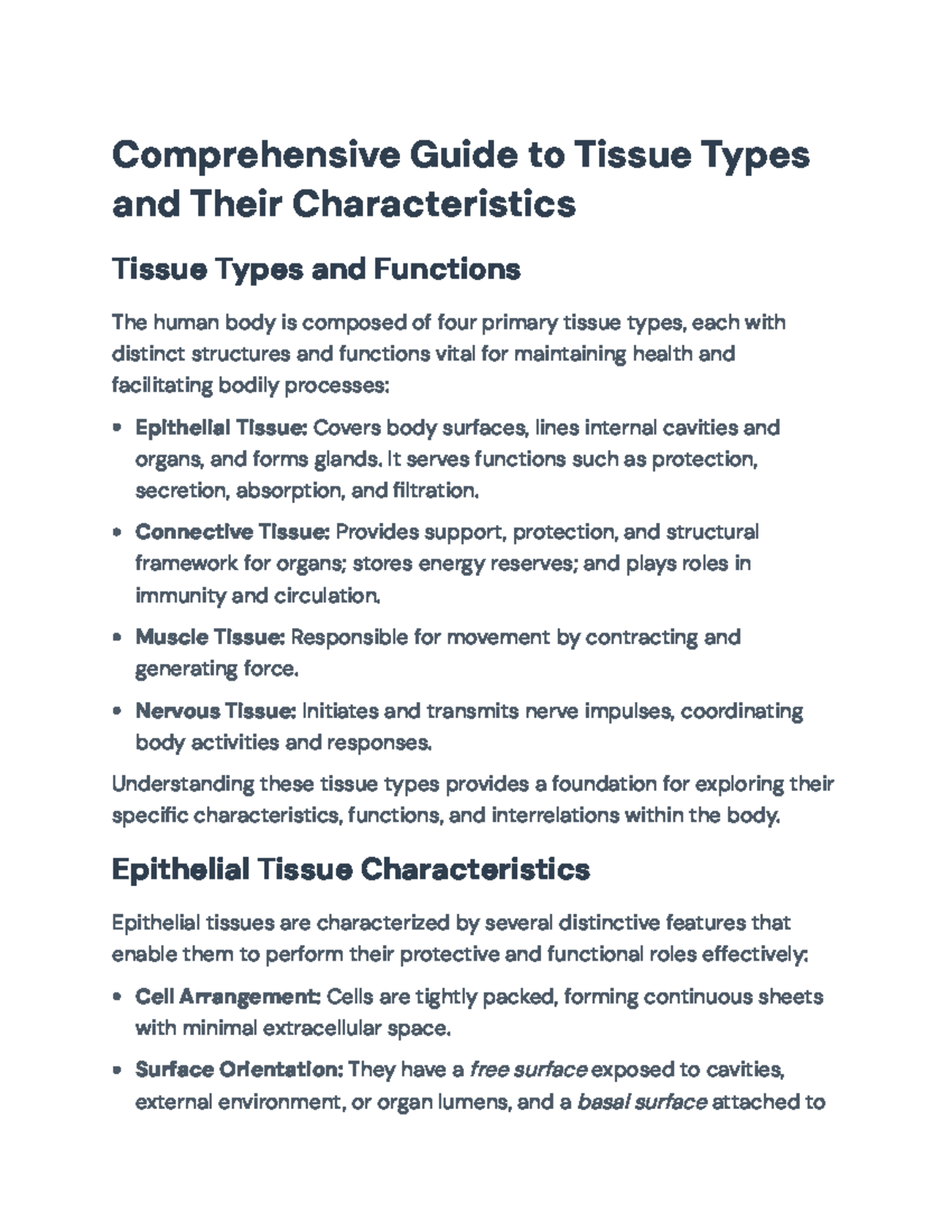 Comprehensive Overview of Epithelial & Connective Tissue Types (BIO 101 ...