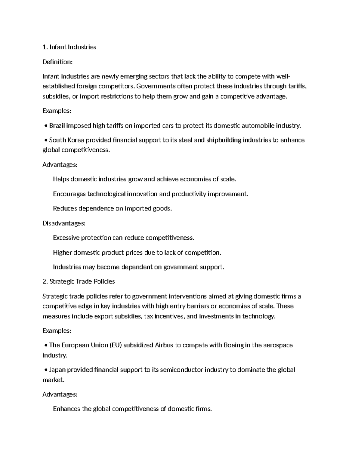 Infant Industries & Strategic Trade Policies Overview (ECO 101) - Studocu