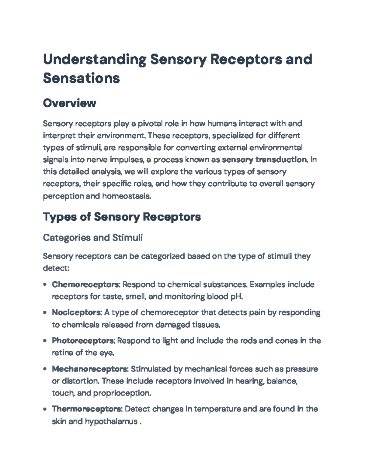 Understanding Human Sensory Receptors: Functions and Perception ...